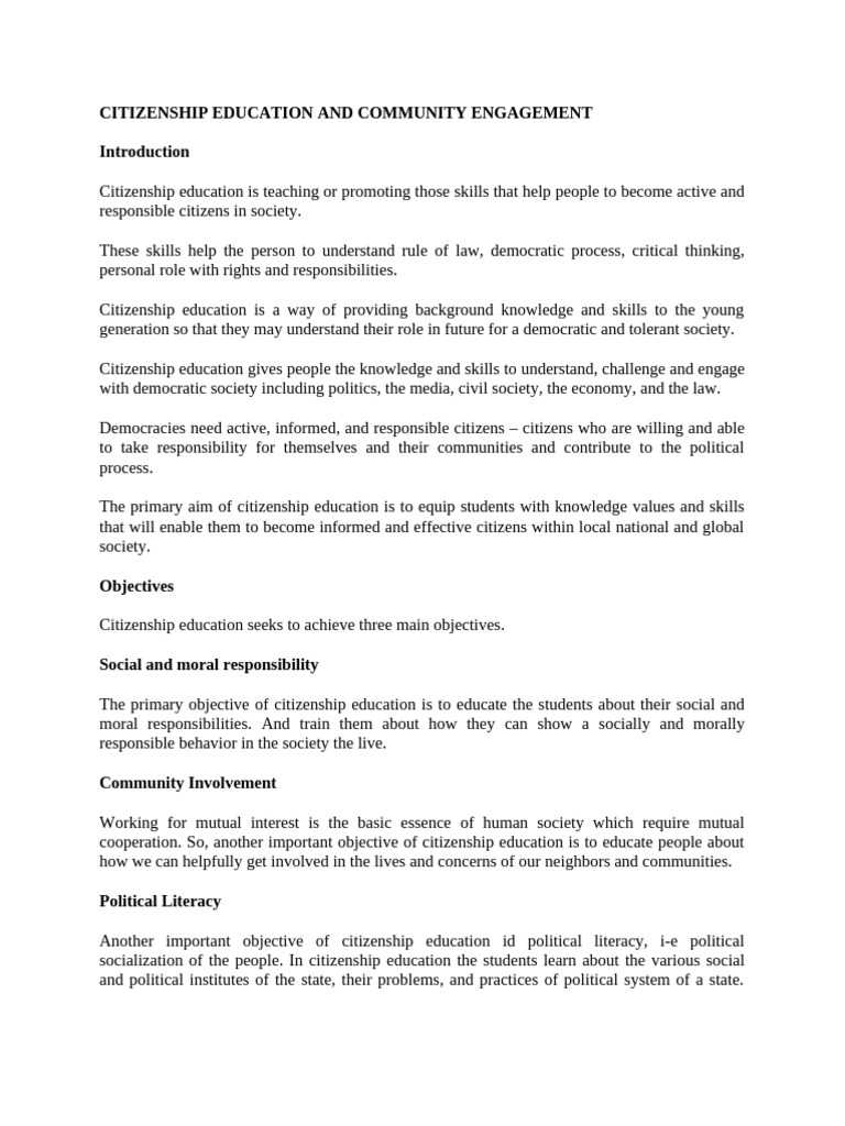 Citizenship Education and Engagement Guide | PDF | Cost Of Living ...