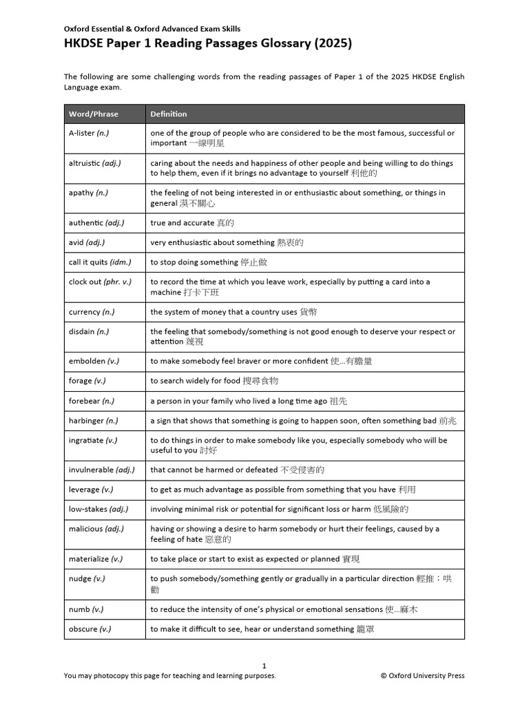 Es p1 Glossary Hkdse 2025 | PDF | Psychology | Psychological Concepts
