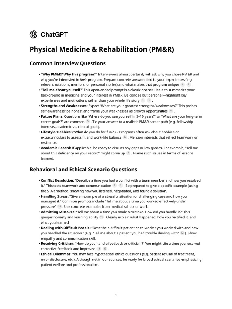 PM&R Residency Interview Insights | PDF | Physical Medicine And ...