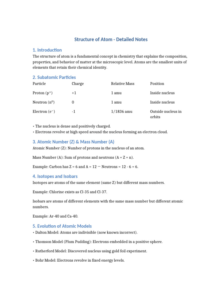 Structure of Atom Detailed Notes | PDF | Atoms | Atomic Orbital