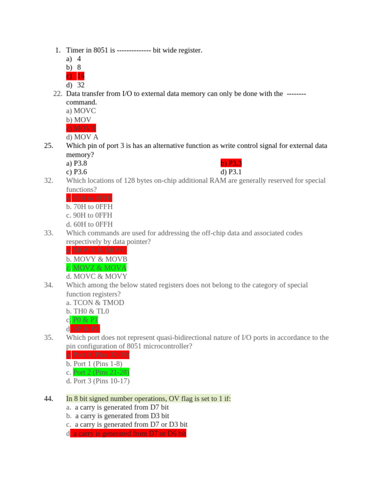 MCQ On 8051 For Students B SC III Yr | PDF | Microcontroller | Electronics