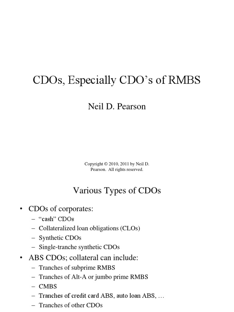 Cdos, Especially Cdo S of RMBS: Neil D. Pearson | Download Free PDF ...