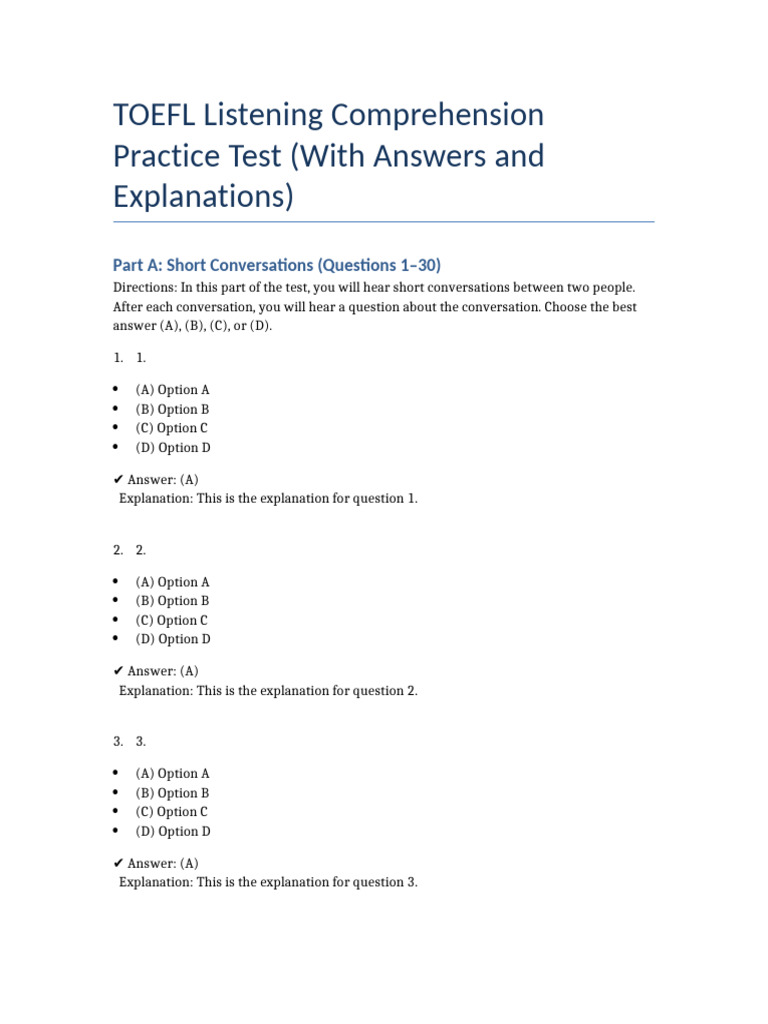 TOEFL Listening Practice Test Guide | PDF | Test Of English As A ...