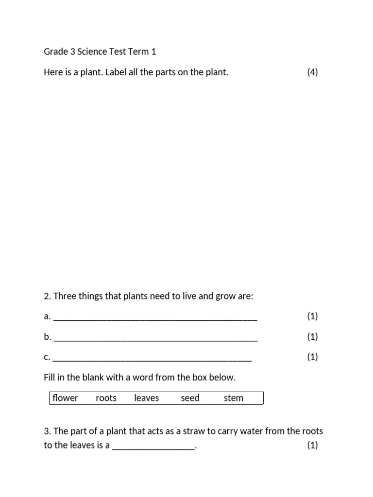 Grade 3 Science Test Term 1 | PDF