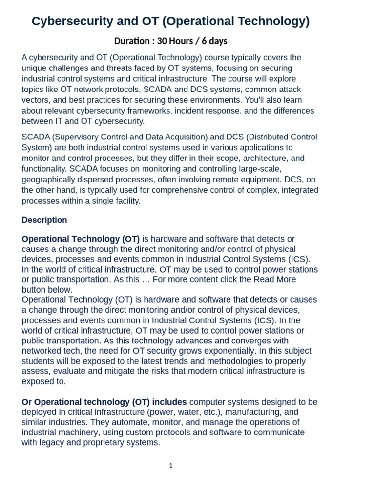 Cybersecurity for Operational Technology | PDF | Computer Security ...