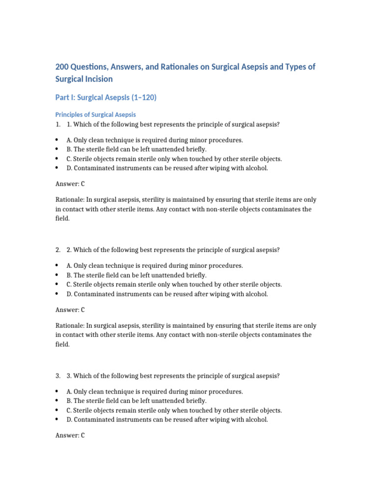 200 Questions Surgical Asepsis and Types of Surgical Incision | PDF ...