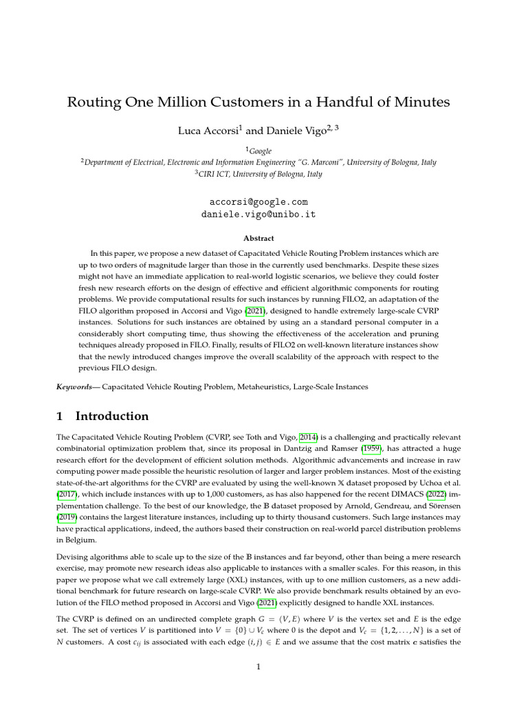 Routing One Million Customers in a Handful of Minutes | PDF ...