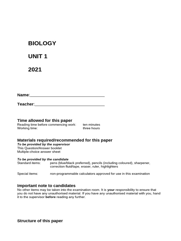 Biology Unit 1 Practice Exam | PDF | Conservation Biology | Food Web