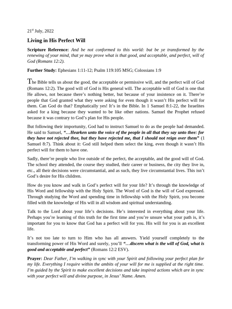 Living in His Perfect Will | PDF | Samuel | God