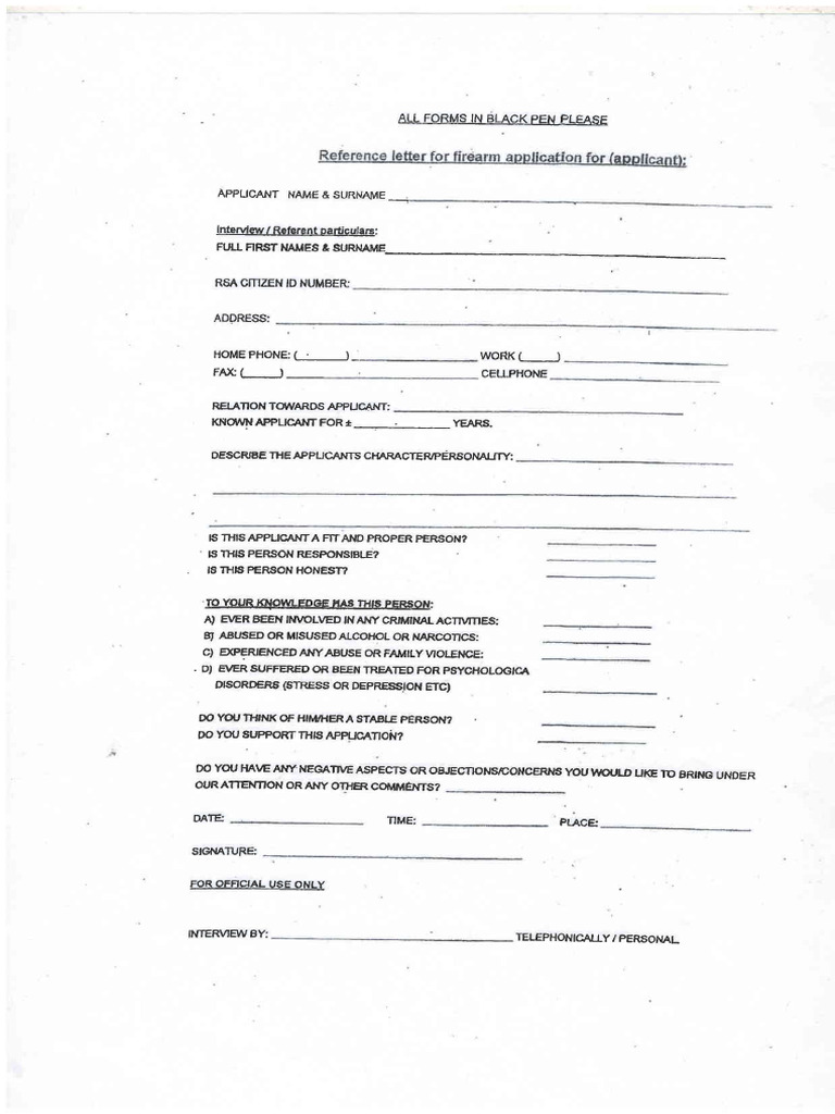 Reference Letter For Firearm Application Form | PDF