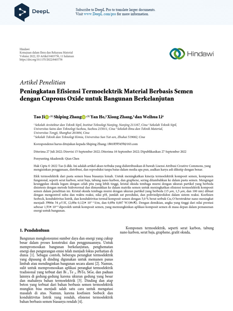 Efisiensi Termoelektrik Semen Cuprous Oxide | PDF