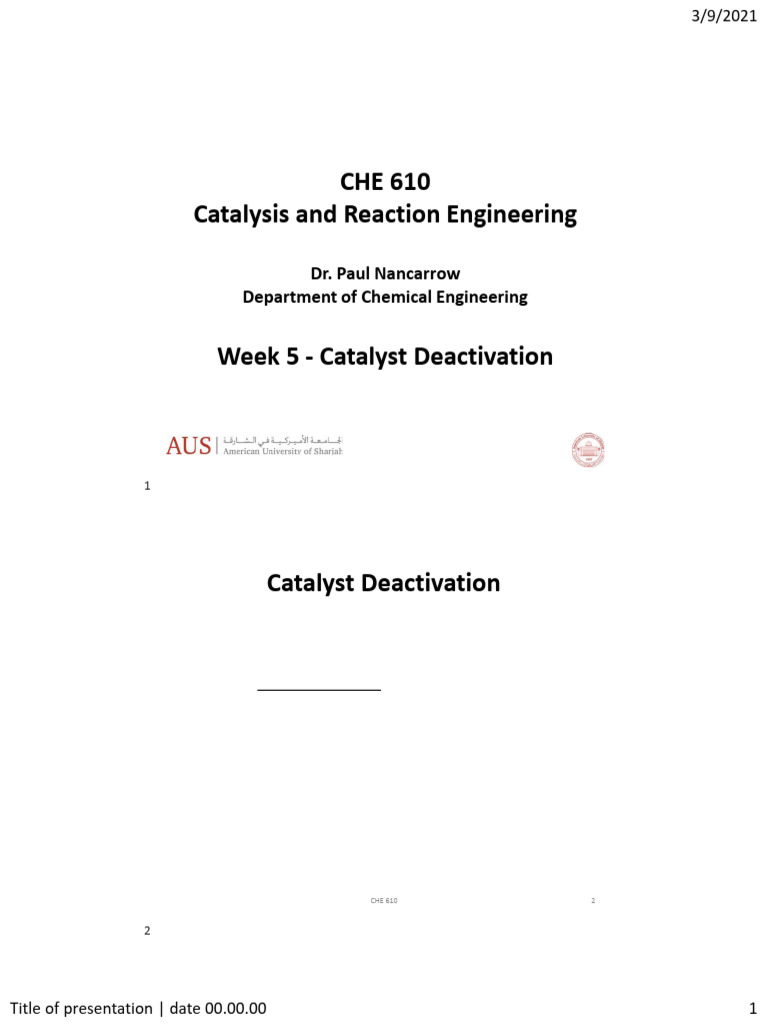 Catalyst Deactivation in Reaction Engineering | PDF | Reaction Rate ...