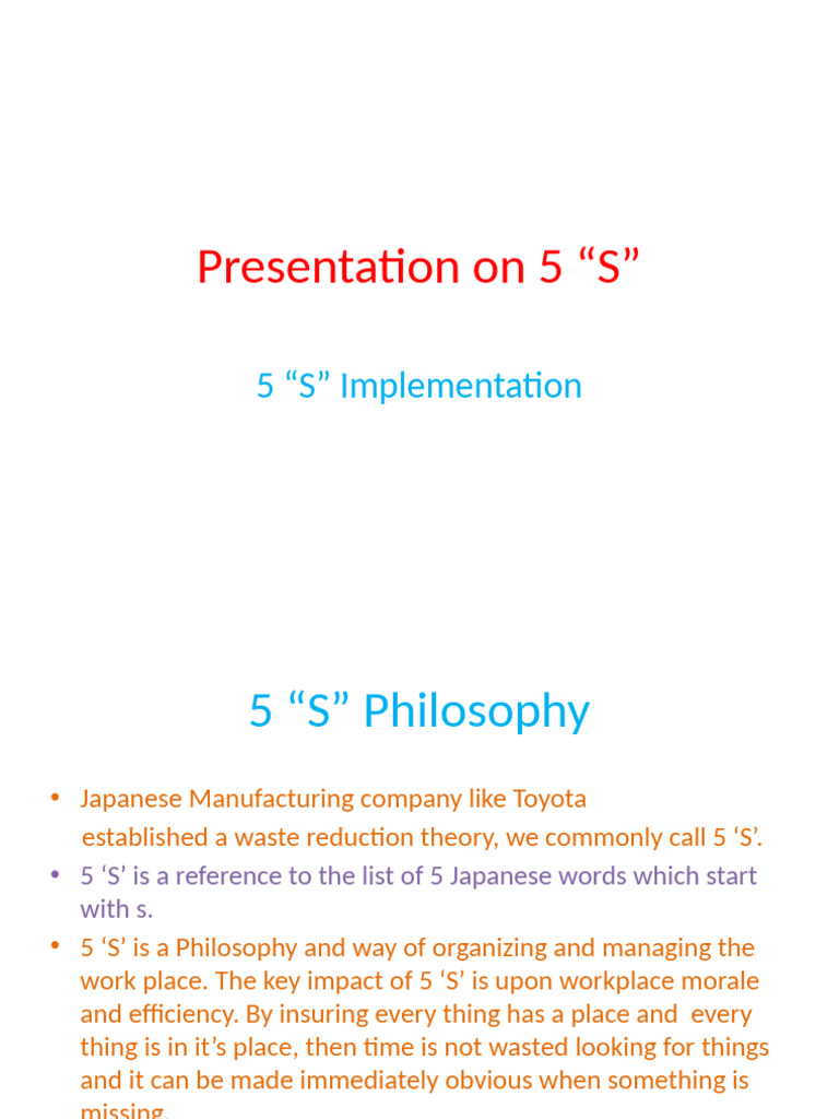 5 S Presentation | PDF | Lean Manufacturing | Business