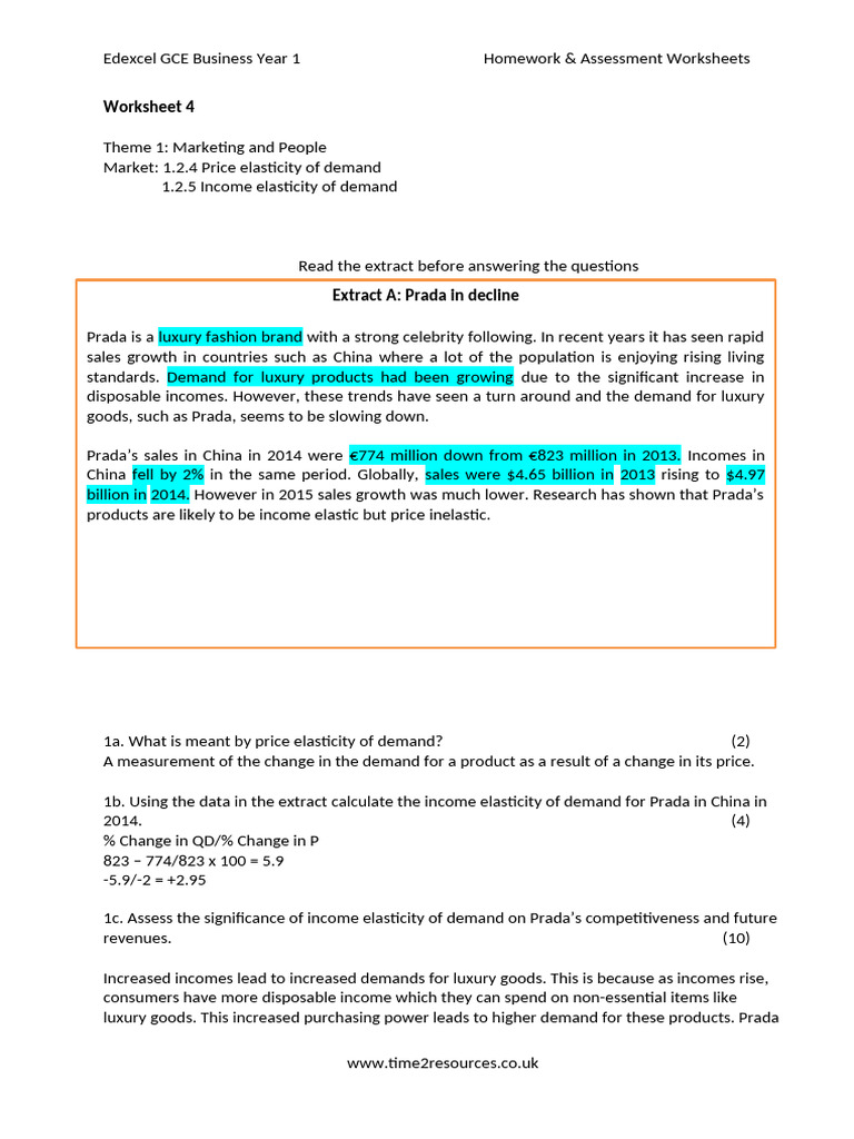 Theme 1 Worksheet 4 Income Elasticity | PDF | Elasticity (Economics ...