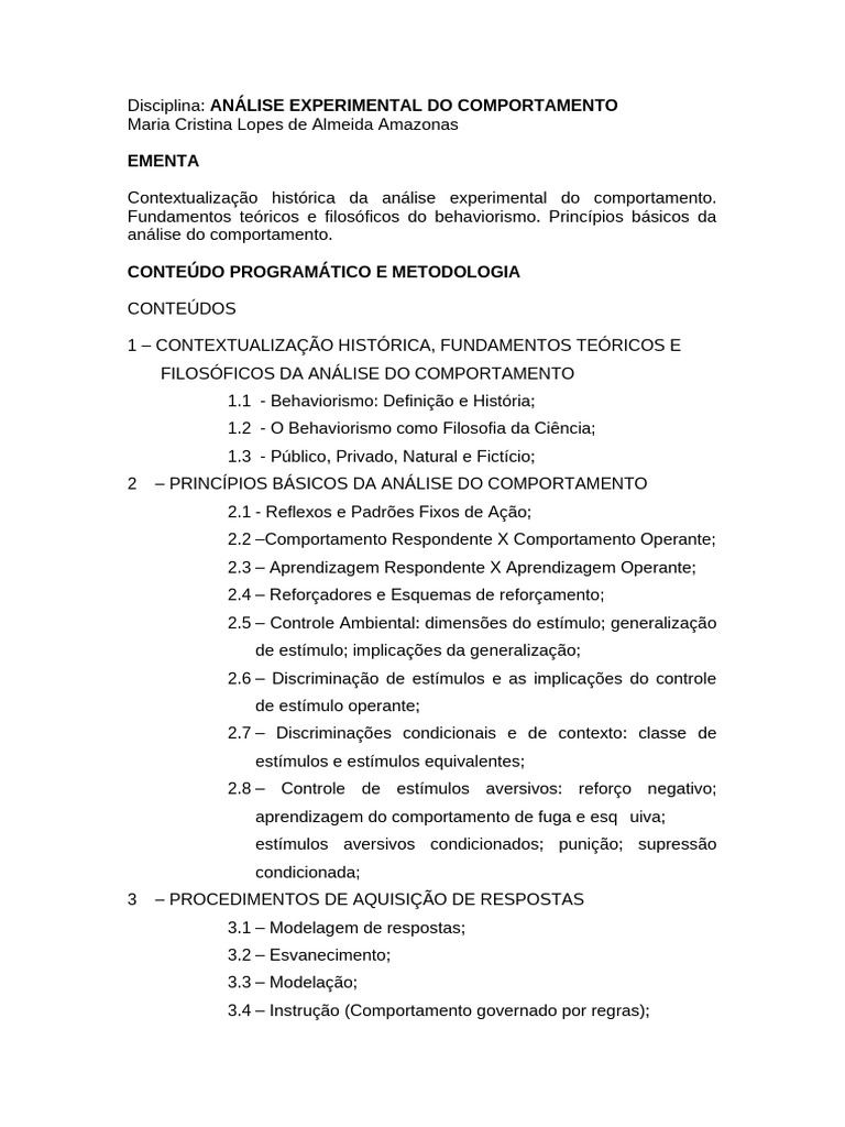 An Lise Do Comportamento . Programa | PDF | Behaviorismo | Comportamento