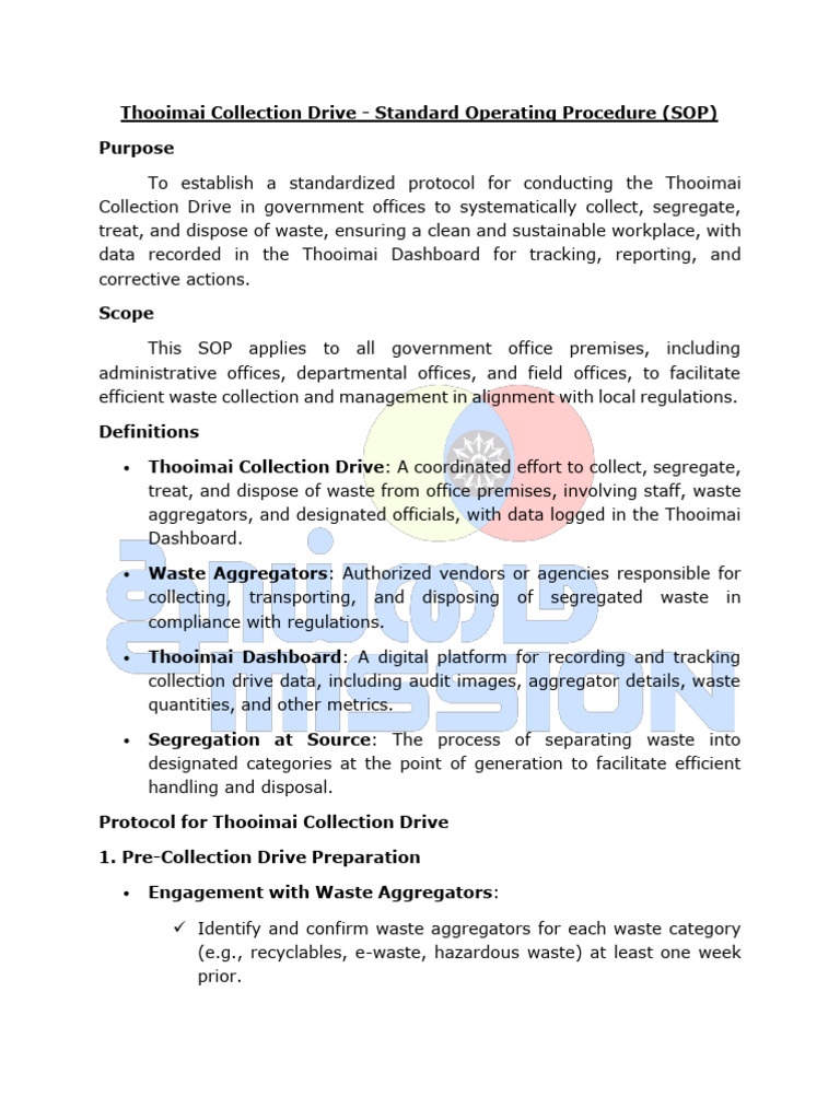 Thooimai Collection Drive SOP Guide | PDF | Waste | Waste Management