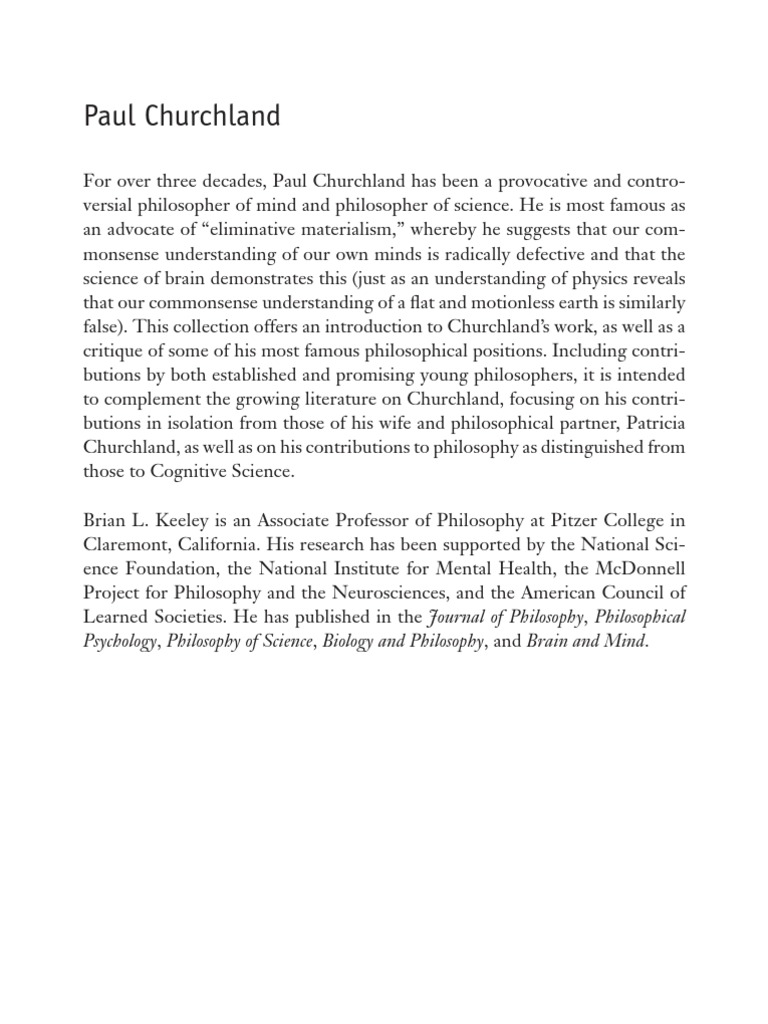Paul Churchland: Psychology, Philosophy of Science, Biology and ...