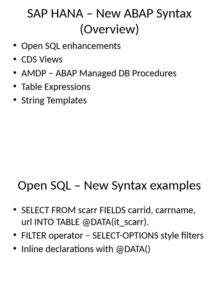 Hana New Syntax Abap | PDF