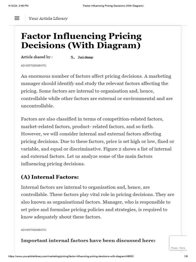 Factors Influencing Pricing Decisions | PDF | Pricing | Marketing