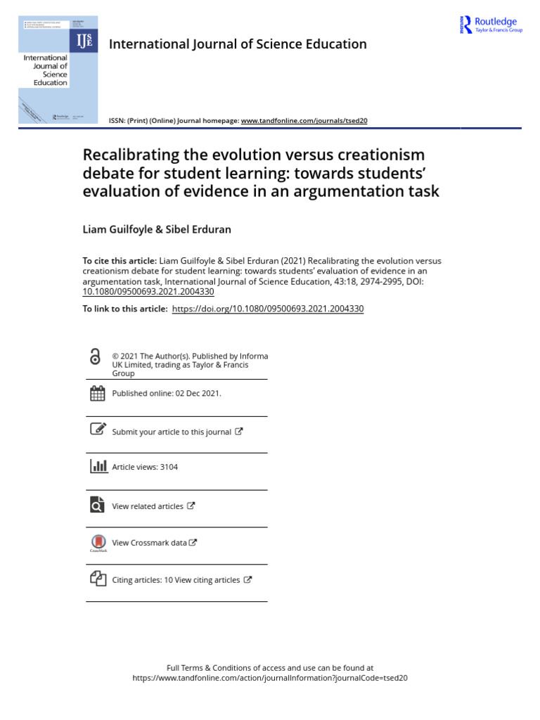 Recalibrating the evolution versus creationism debate for student learning towards students ...