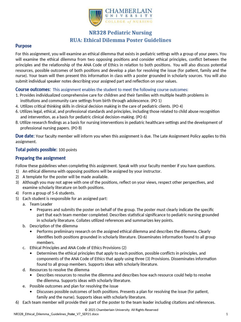 NR328 Ethical Dilemma Guidelines Poster V7 SEP21 | PDF | Apa Style | Nursing