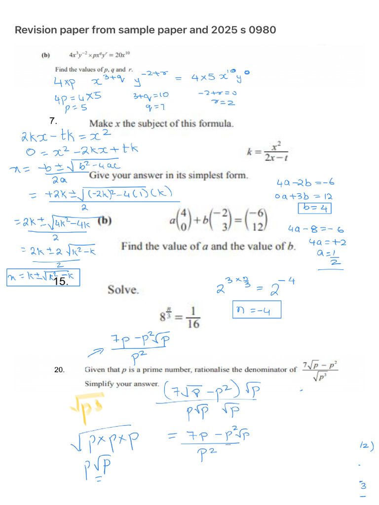 Revision Paper From Sample Paper and 2025 S 0980 | PDF