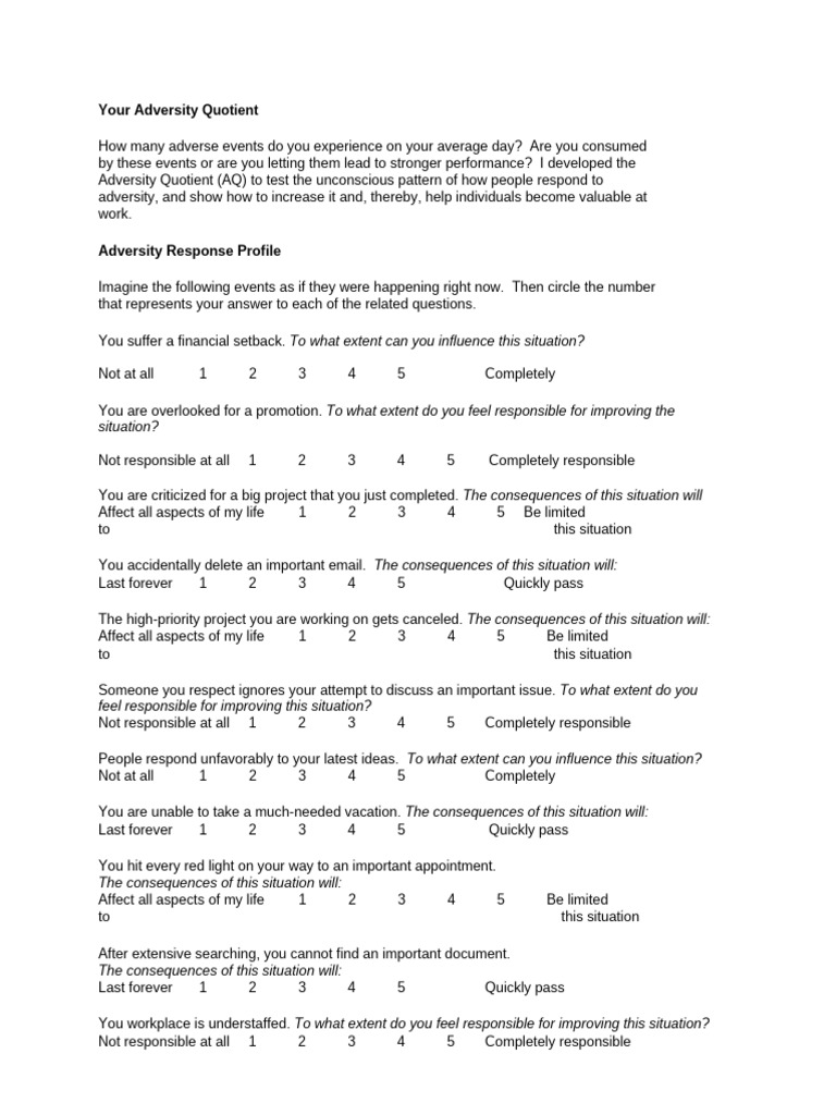 The Adversity Quotient (1) | PDF | Psychology | Psychological Concepts