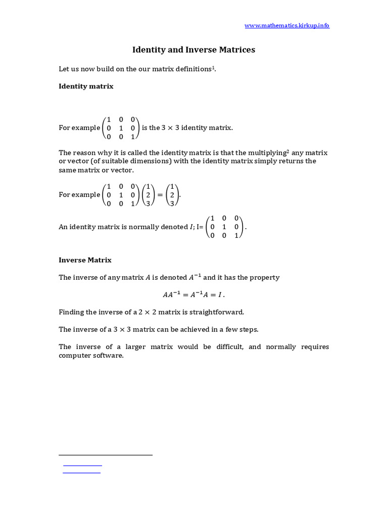Understanding Identity Matrices | PDF
