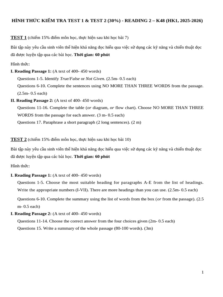 Format Test 1 Test 2 (30%) | PDF