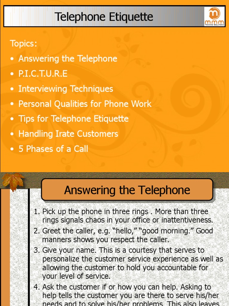 Telephone Etiquette | PDF | Telephone | Etiquette