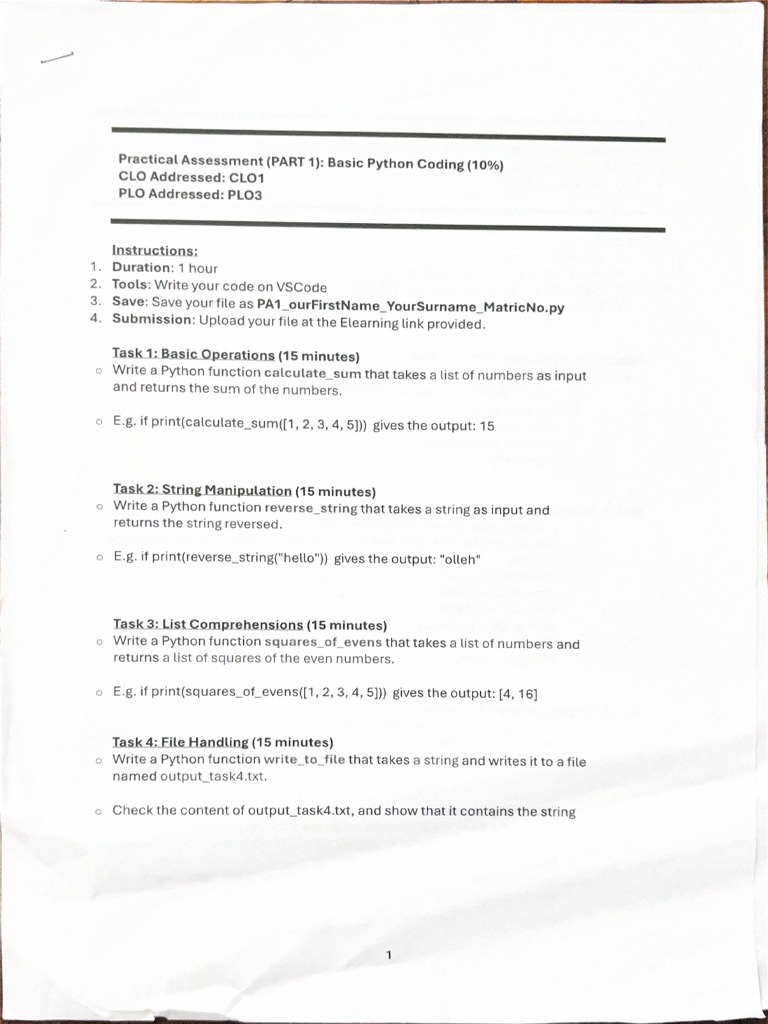 Practical Assessment (PART 1) Basic Python Coding | PDF