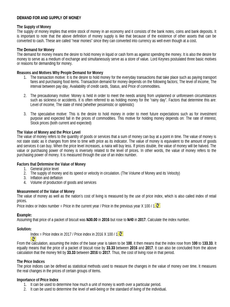 Demand For and Supply of Money | PDF | Cost Of Living | Money