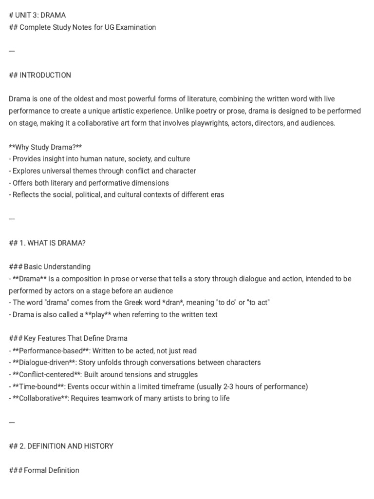 Unit 3 - Drama - Complete Study Notes | PDF | Tragedy | William Shakespeare