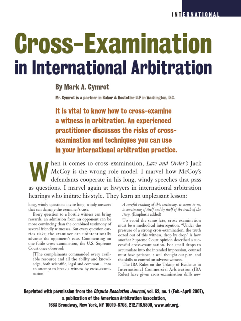 Cross Examination in International Arbitration 3 | PDF | Witness ...