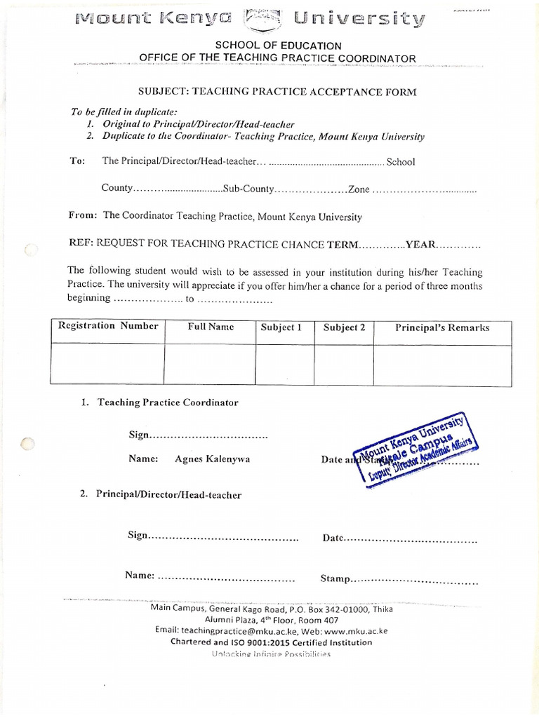 Teaching Practice Form | PDF