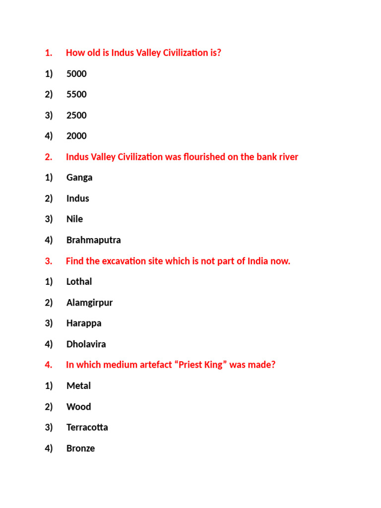 Indus Valley Civillization MCQ | PDF