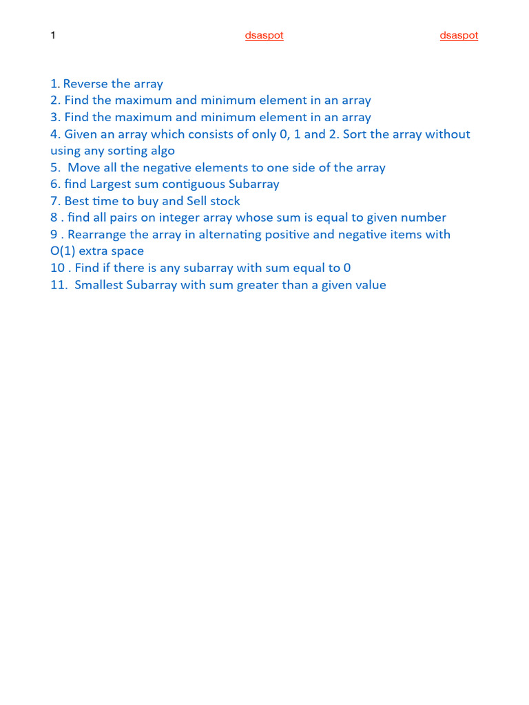 Arrays Important Basic (Leetcode) DSA Questions | PDF
