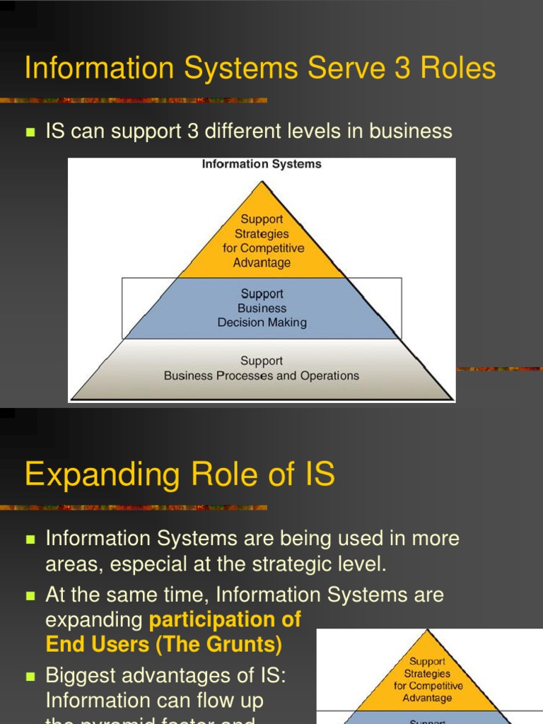 Information Systems Serve 3 Roles: IS Can Support 3 Different Levels in ...