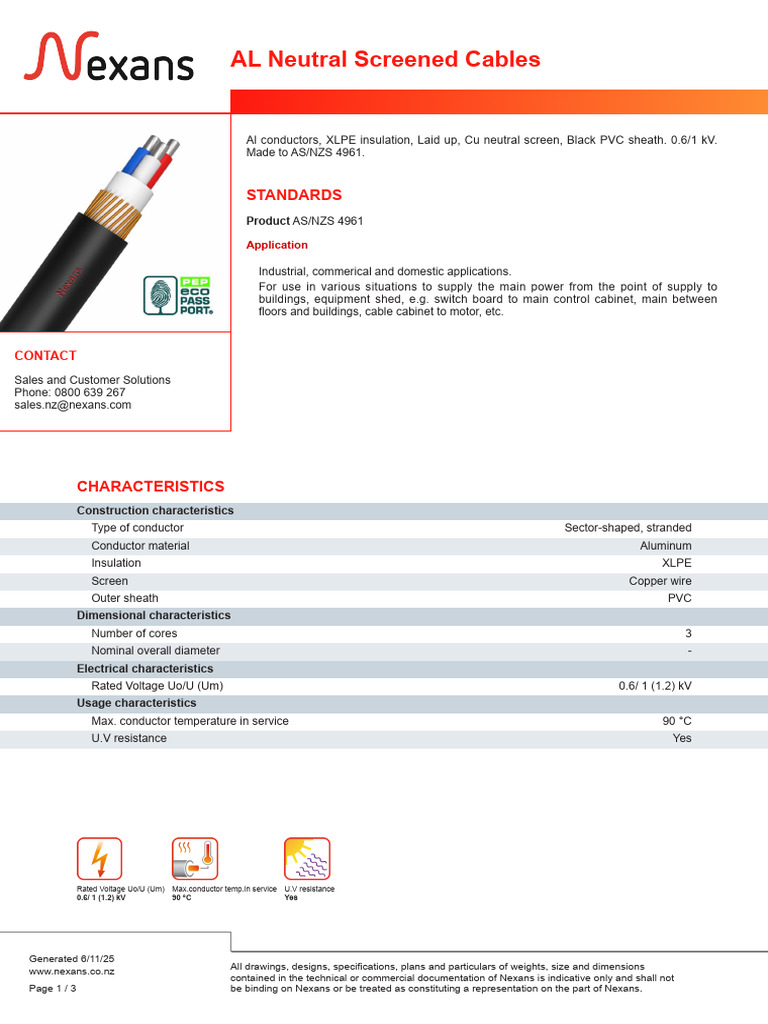 Nexans AL Neutral Screened Cables | PDF | Electrical Conductor ...