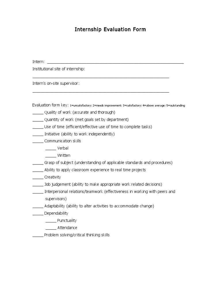 Internship Eval Form | PDF | Career & Growth