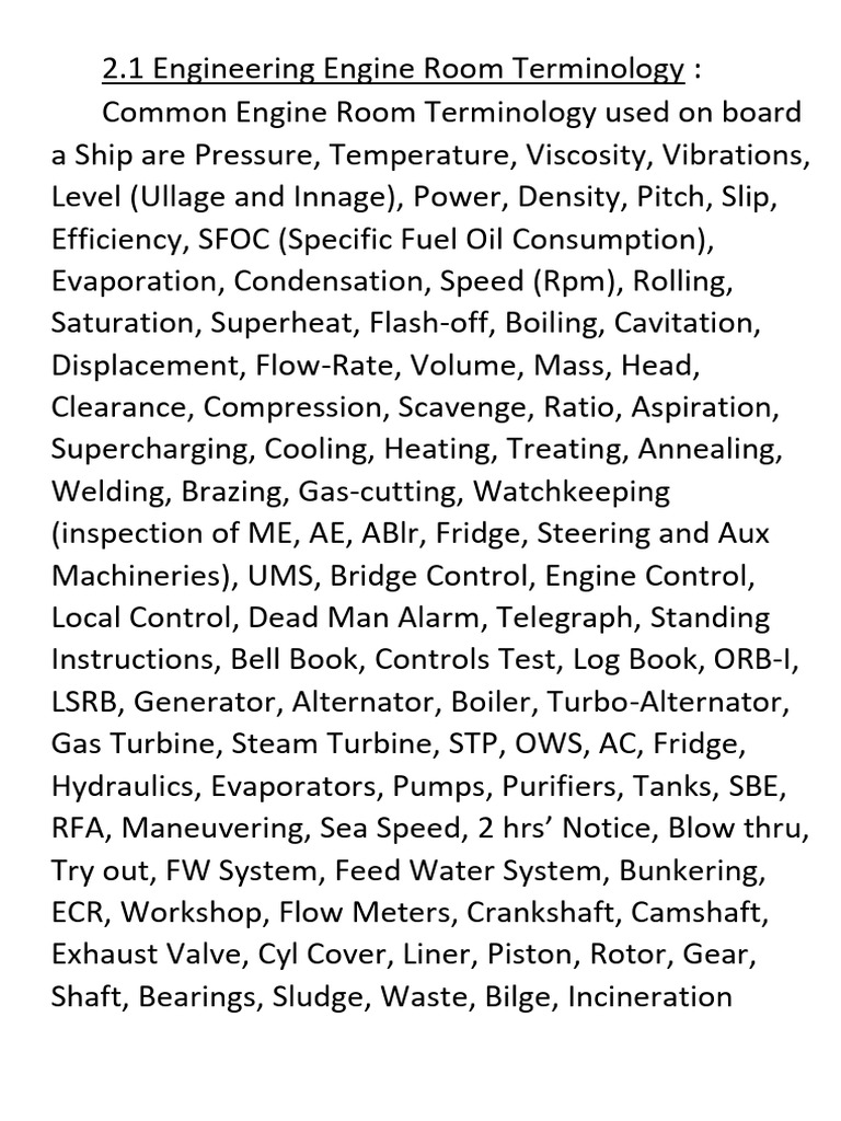 Engine Room Terminology Guide | PDF