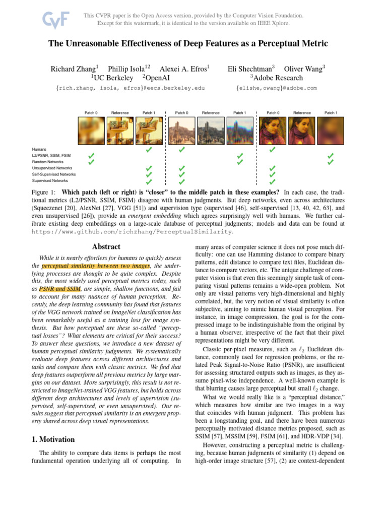Zhang The Unreasonable Effectiveness CVPR 2018 Paper | PDF | Deep Learning | Perception