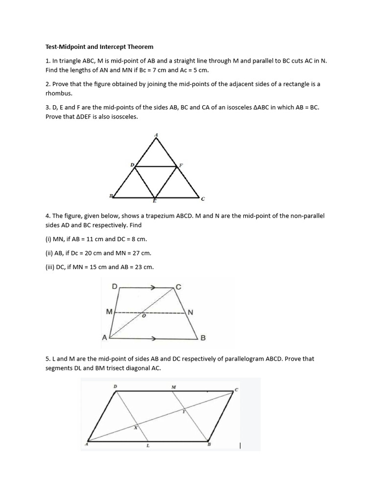 Test-Midpoint and Intercept Theorem | PDF