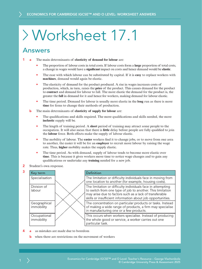 IGCSE Economics: Labour Demand & Supply Answers | PDF | Labour ...