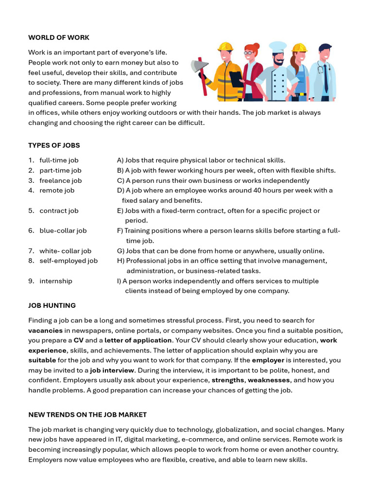World of Work | PDF | Employment | Skill