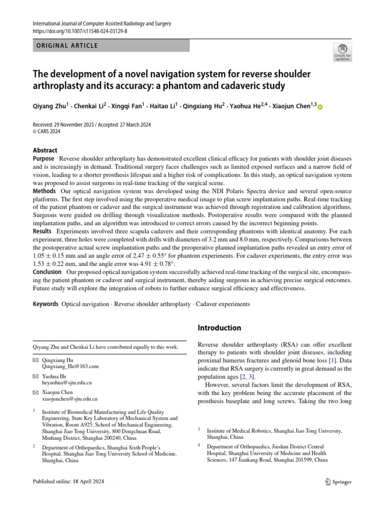 Novel Optical Navigation for Shoulder Surgery | PDF | Ct Scan