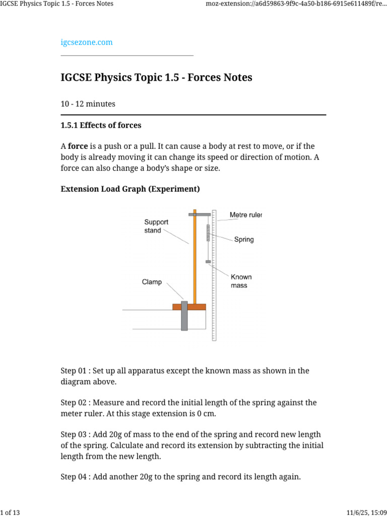 IGCSE Chapter 1.5 Forces | PDF | Force | Acceleration