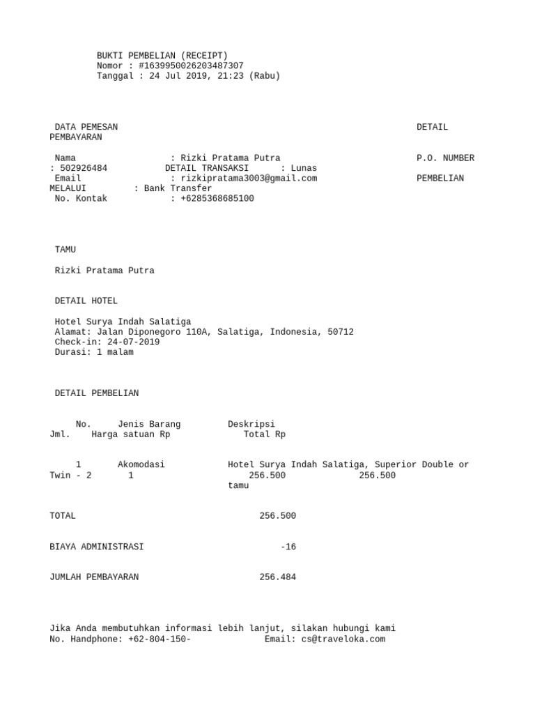 Contoh Form Klaim Hotel | PDF