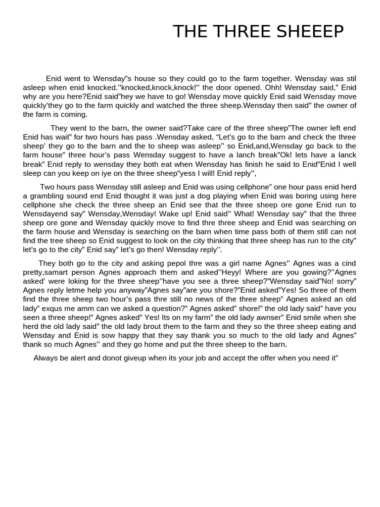 The Three Sheep-Short Story Project in English 8 | PDF