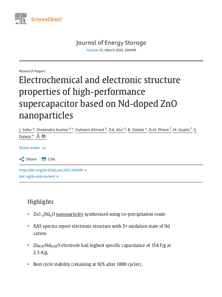 Electrochemical and Electronic Structure Properties of High-Performance Supercapacitor Based On ...